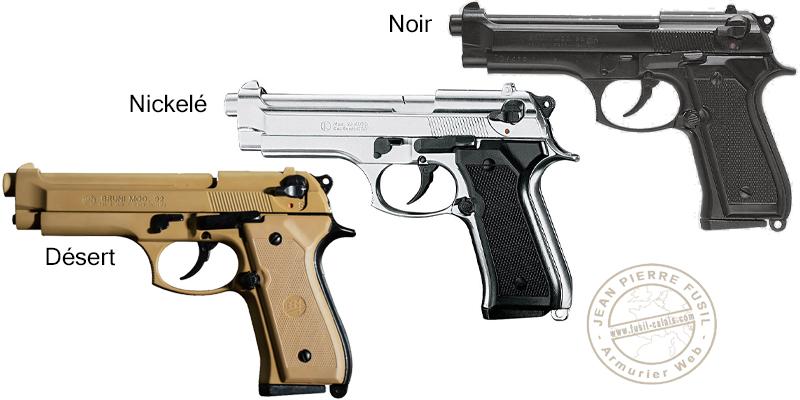 BRUNI Mod. 92 blank firing pistol - Black - 9mm blank bore Couleur Nickel